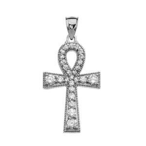 diamond 14k white gold ankh cross pendant