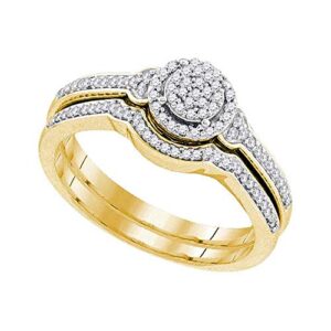 jewels by lux 10k yellow gold womens round diamond cluster bridal wedding engagement ring band set 1/4 cttw ring size 10