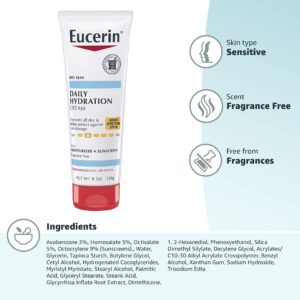 Eucerin Daily Hydration Broad Spectrum SPF 30 Sunscreen Body Cream for Dry Skin, Fragrance Free Sunscreen Moisturizer, 8 Oz Tube