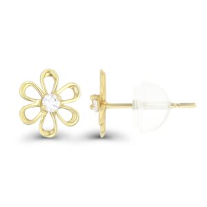 14k yellow gold polished aaa cubic zirconia 7.50mm daisy flower stud earrings