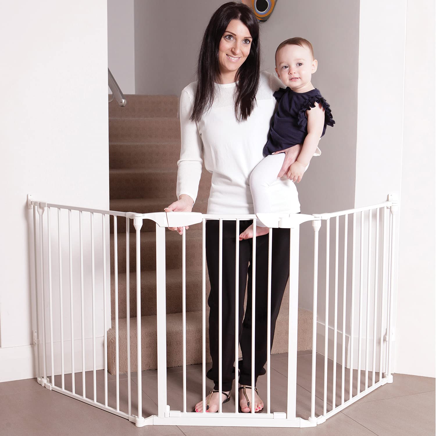 Dreambaby Newport Adapta Baby Gate - Use at Top or Bottom of Stairs - for Straight, Angled or Irregular Shaped Openings (White)