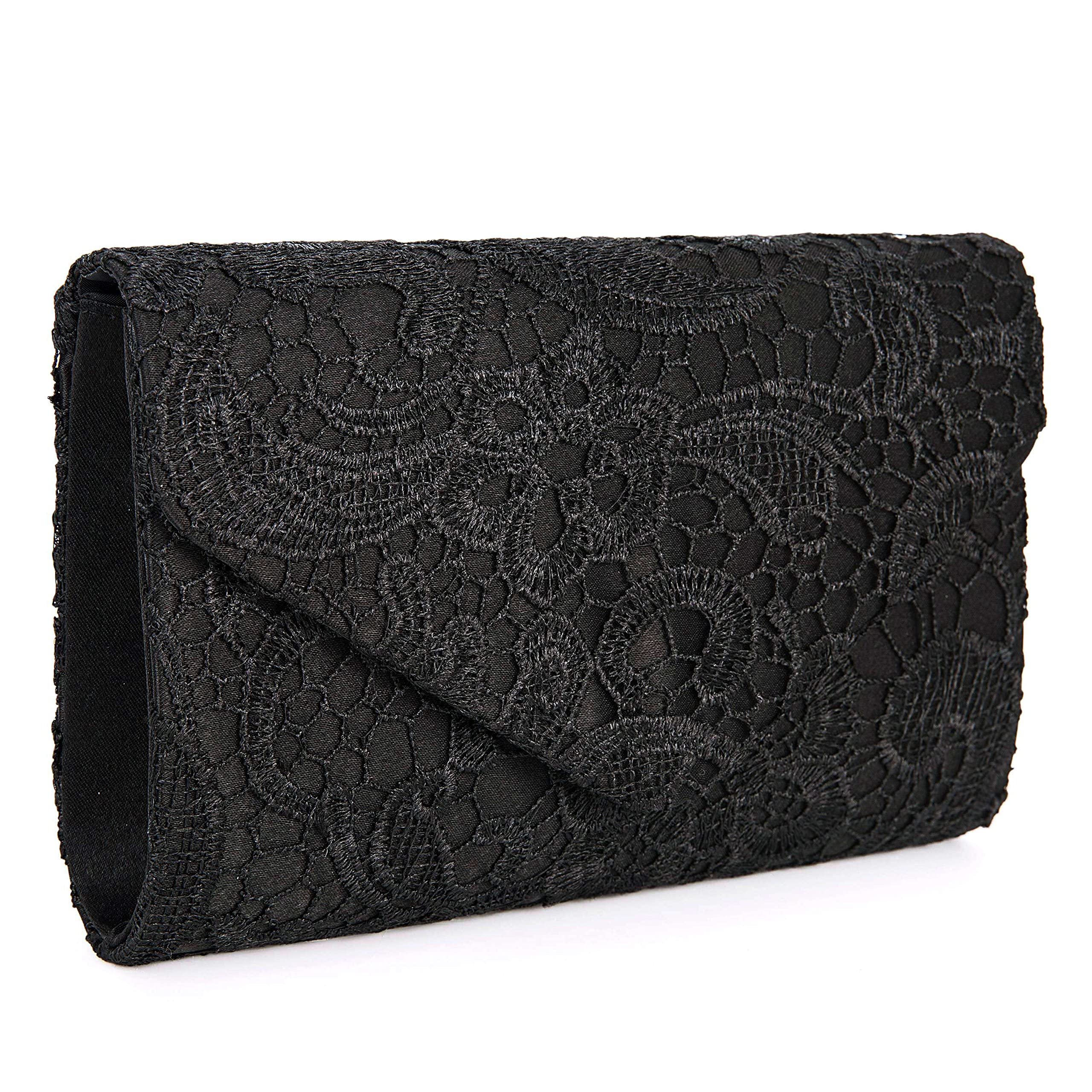 UBORSE Women's Elegant Floral Lace Envelope Clutch Evening Prom Handbag Purse Black