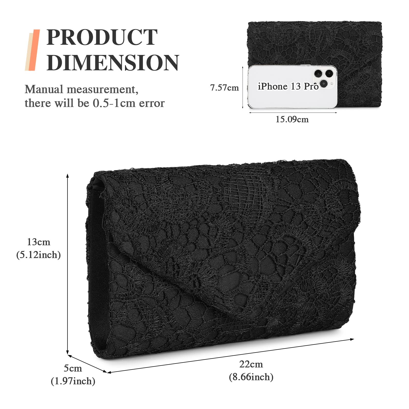 UBORSE Women's Elegant Floral Lace Envelope Clutch Evening Prom Handbag Purse Black