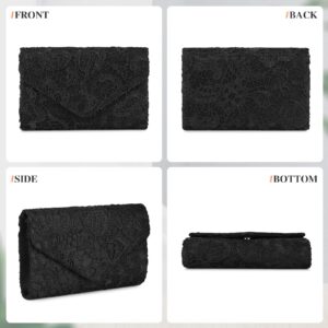 UBORSE Women's Elegant Floral Lace Envelope Clutch Evening Prom Handbag Purse Black