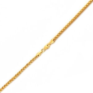 LoveBling 10K Yellow Gold 2.5mm 18" Wheat, Palm Chain Necklace with Lobster Lock