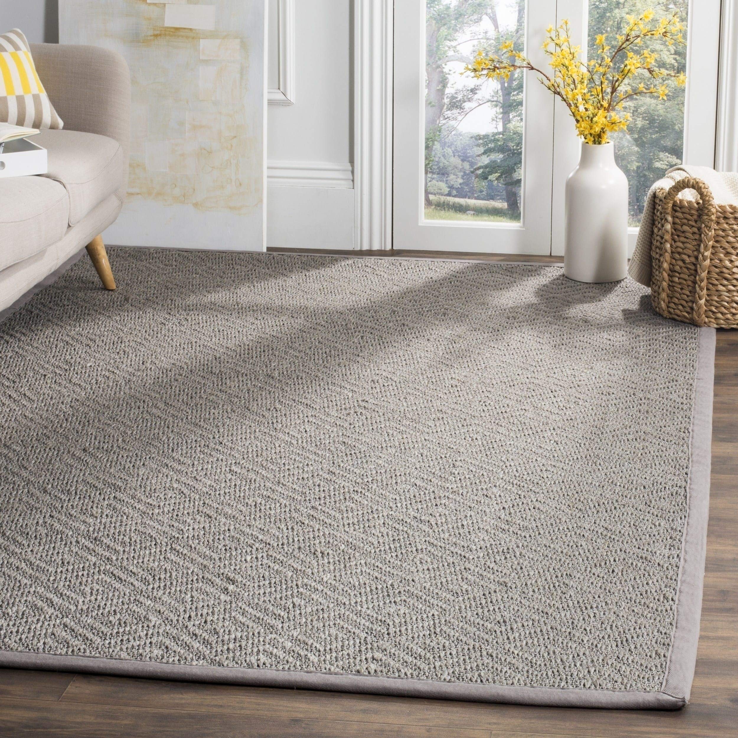 SAFAVIEH Natural Fiber Collection Area Rug - 8' x 10', Light Grey & Grey, Rustic Farmhouse Border Sisal Design, Easy Care, Ideal for High Traffic Areas in Living Room, Bedroom (NF154B)