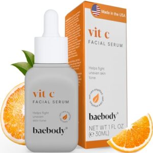 baebody made in usa vitamin c face serum - vitamin c serum for dark spots & dull skin - day & night vitamin c serum for face - vit c serum hyaluronic acid & vitamin e, 1 fl oz/30 ml