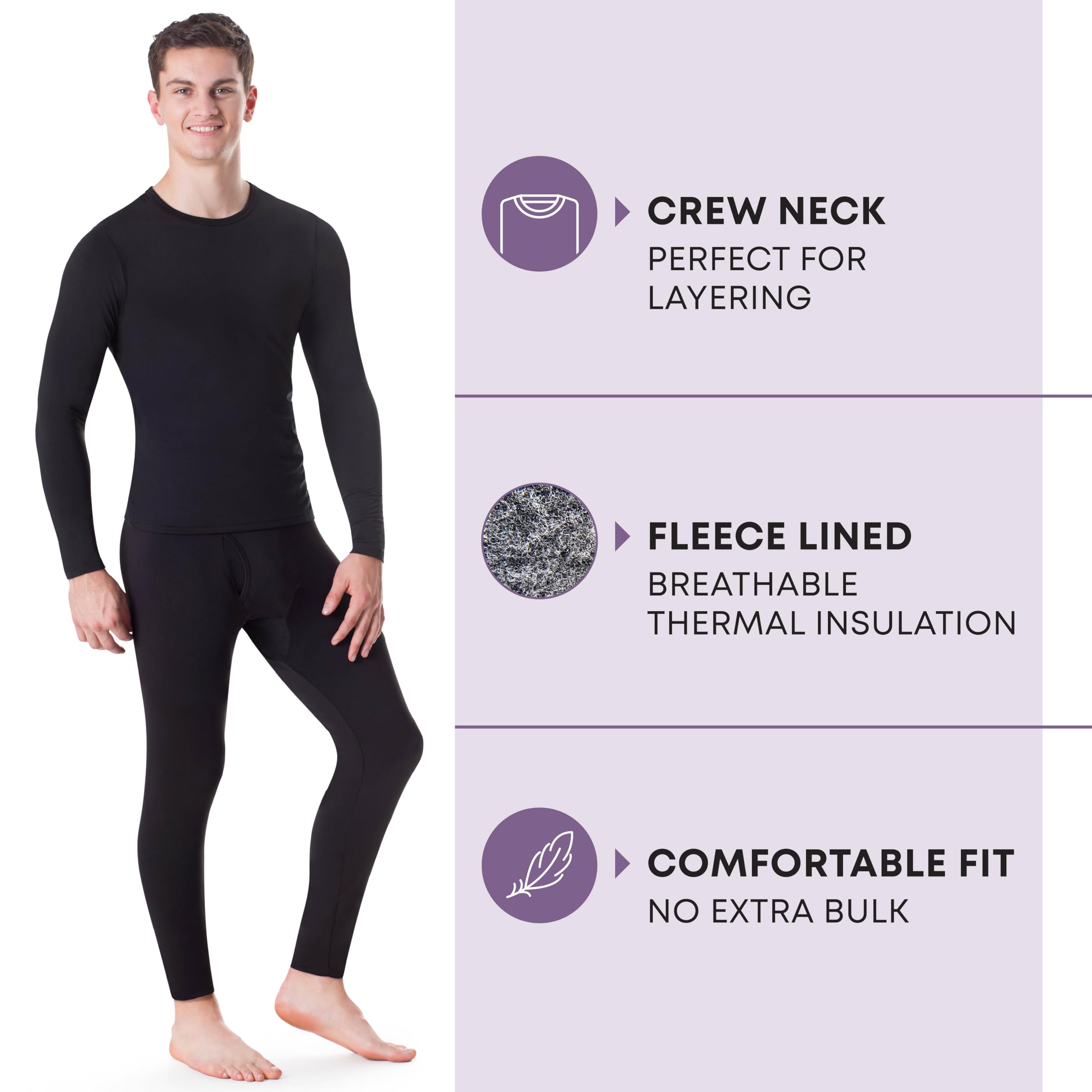 Rocky Thermal Underwear for Men (Long Johns Thermals Set) Shirt & Pants, Base Layer (Black - Standard Weight/Large)