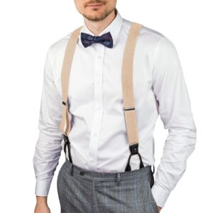 AWAYTR Mens Brown Button End Suspenders - Adjustable Elastic Y Shape Tuxedo Suspender (Khaki)