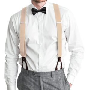 AWAYTR Mens Brown Button End Suspenders - Adjustable Elastic Y Shape Tuxedo Suspender (Khaki)