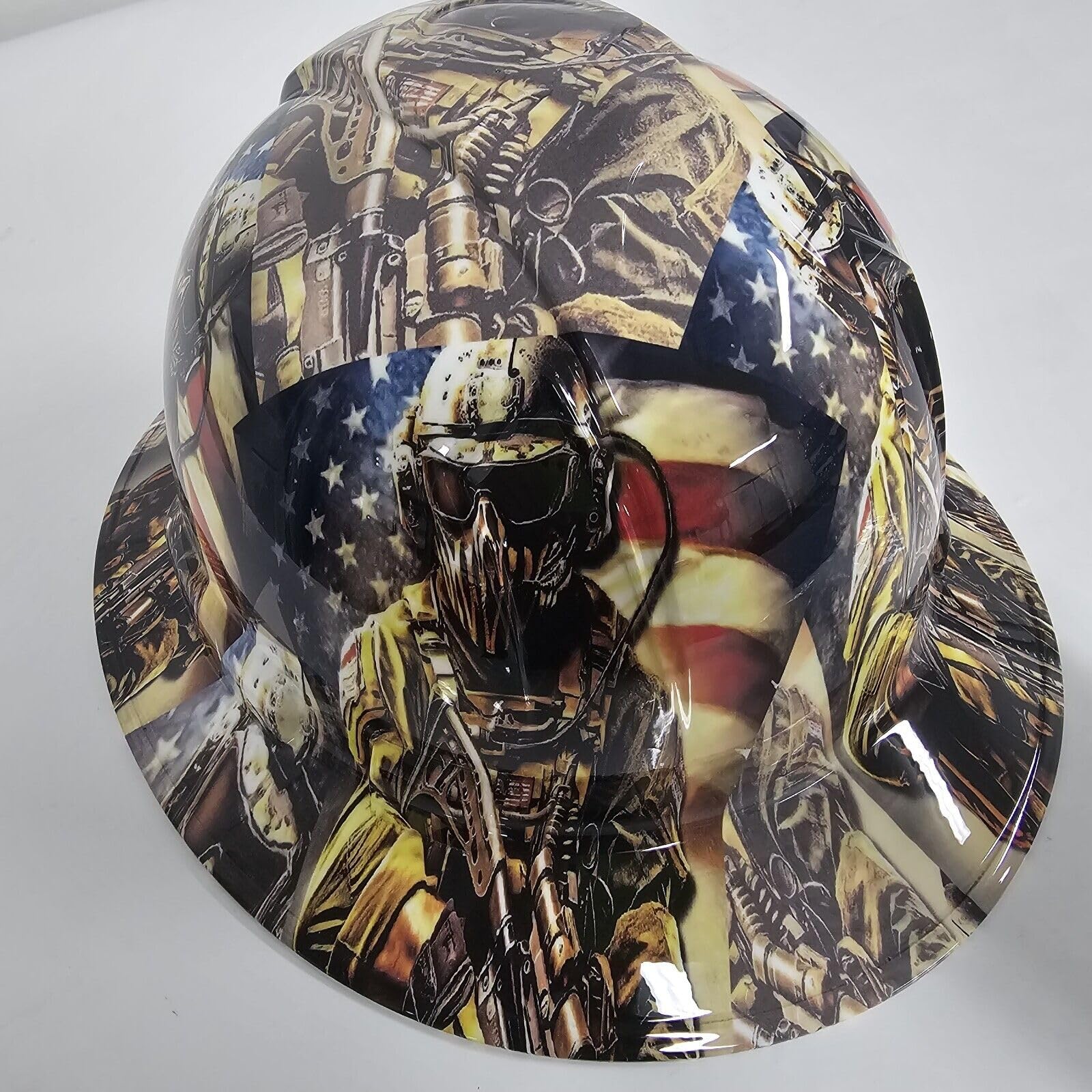 Wet Works Imaging Customized Pyramex Full Brim American Soldier Hard Hat with Ratcheting Suspension