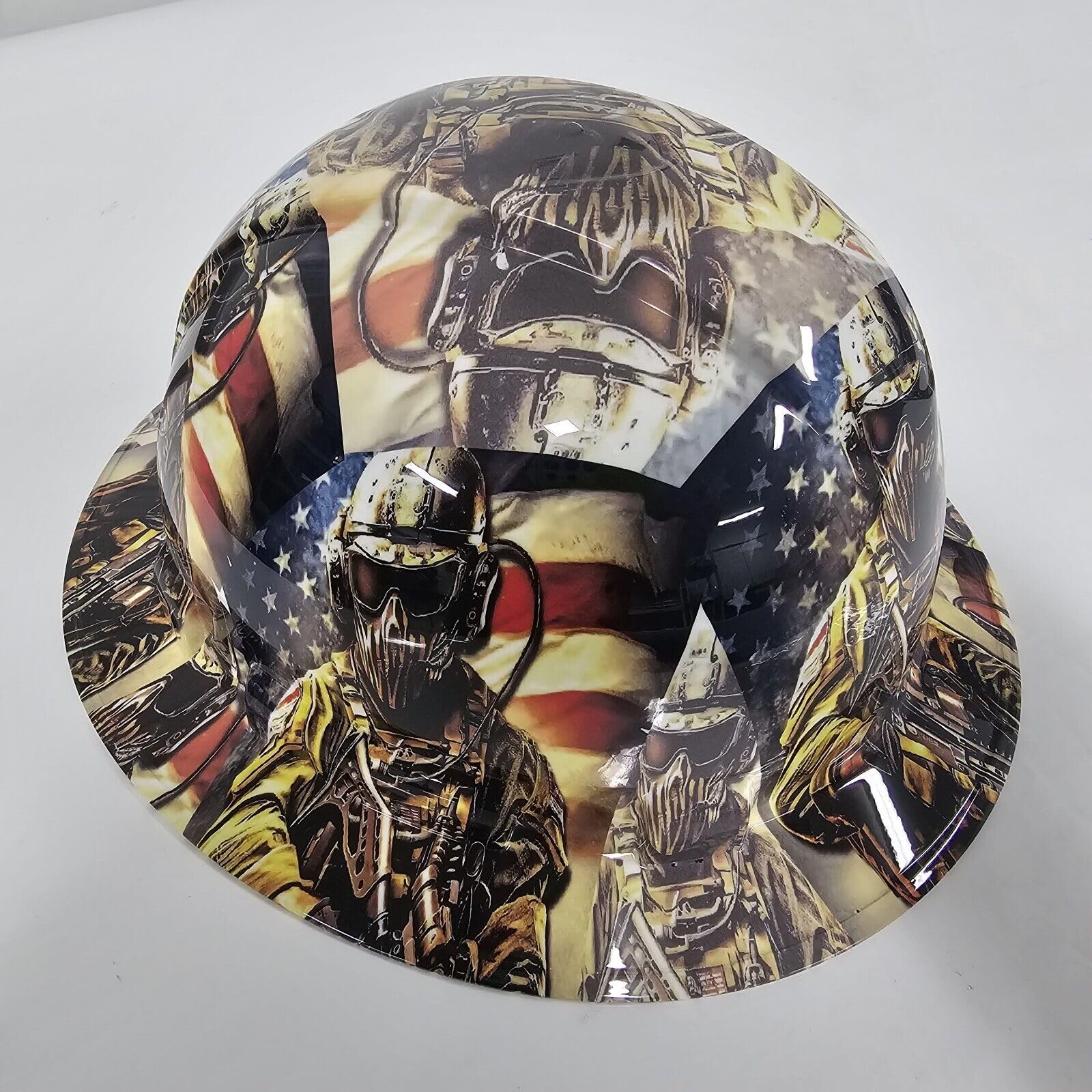 Wet Works Imaging Customized Pyramex Full Brim American Soldier Hard Hat with Ratcheting Suspension