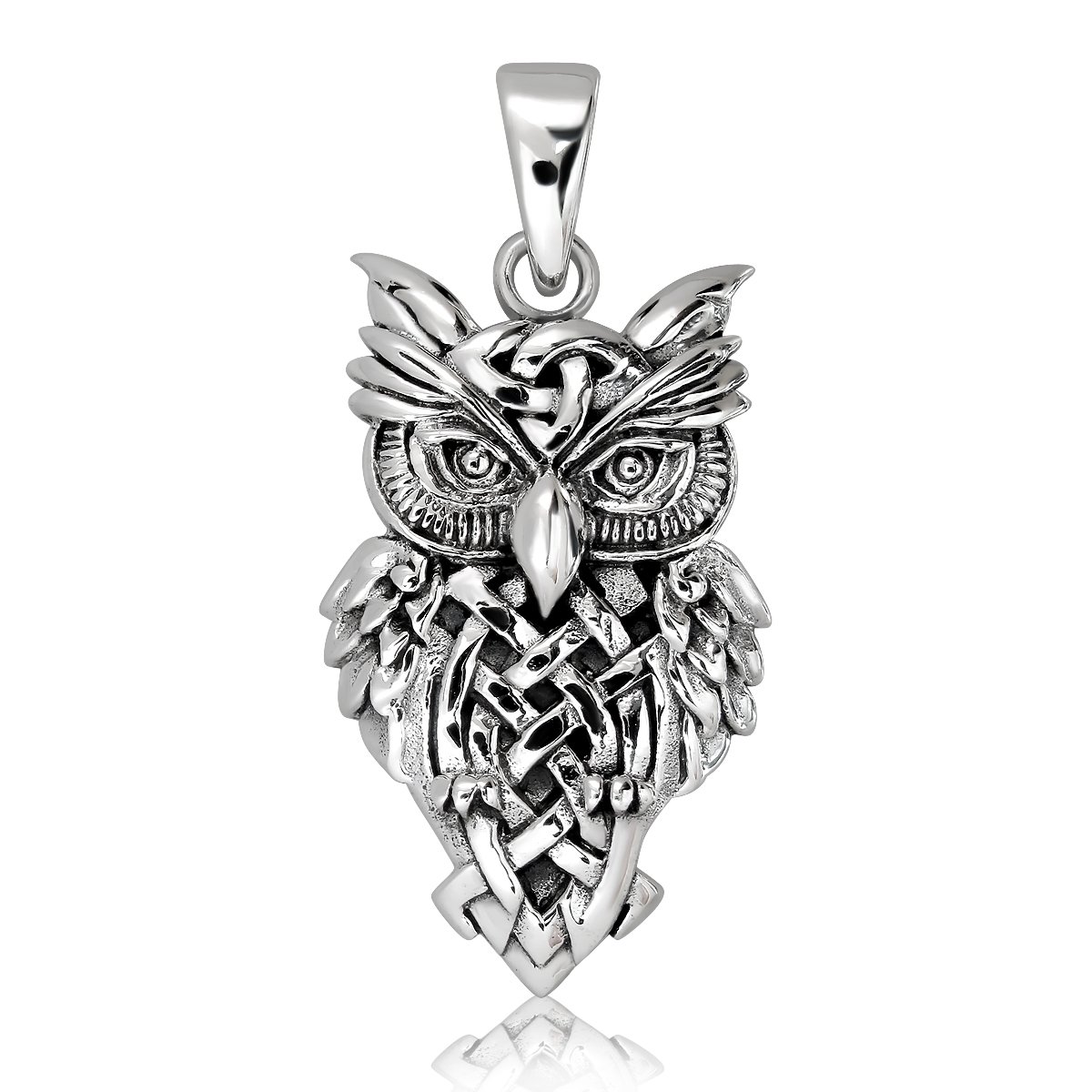 WithLoveSilver Solid 925 Sterling Silver Celtic Trinity Owl Pendant