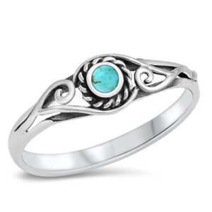 bali swirl simulated turquoise cute ring new .925 sterling silver band size 9