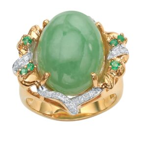 palmbeach yellow gold-plated sterling silver oval shaped genuine green jade and round genuine emeralds and cubic zirconia ring sizes 7-11 size 8