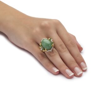 PalmBeach Yellow Gold-plated Sterling Silver Oval Shaped Genuine Green Jade and Round Genuine Emeralds and Cubic Zirconia Ring Sizes 7-11 Size 8