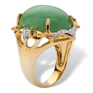 PalmBeach Yellow Gold-plated Sterling Silver Oval Shaped Genuine Green Jade and Round Genuine Emeralds and Cubic Zirconia Ring Sizes 7-11 Size 8