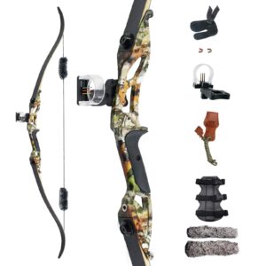 sinoart 56" recurve bow with 30" max draw 30 35 40 45 50lb draw weight right hand outdoor hunting bows&arrows archery set (camouflage) (35lb)