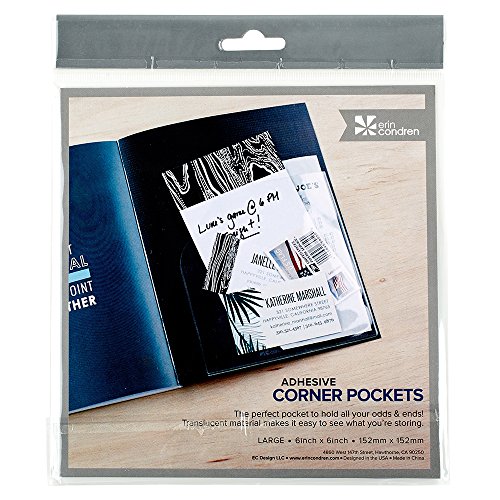 Adhesive Clear Corner Storage Pockets. Set of 2, Large 6" x 6". Adds Extra Storage Space to Folders, Notebooks, and Journals. Cuttable Sticky Peel and Stick.