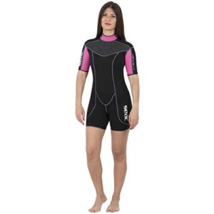 seac womens women 2 5mm high stretch comfortable neoprene short wetsuit, black/pink, medium us