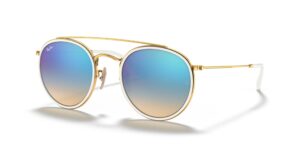 ray-ban rb3647n double bridge round sunglasses, gold/brown gradient mirrored blue, 51 mm + 1