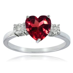 ice gems sterling silver created ruby red and heart ring, size 7