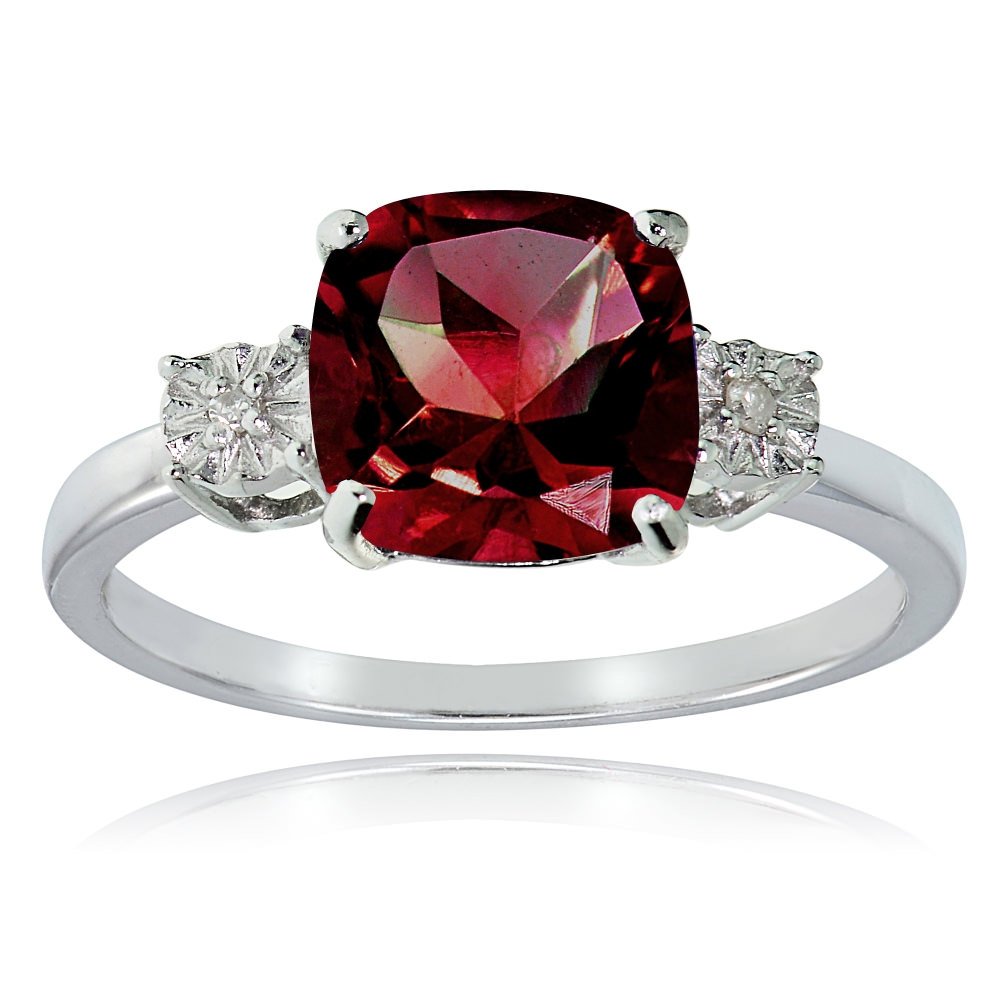 Ice Gems Sterling Silver Created Ruby Red and Cushion-cut Ring, Size 7