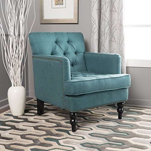 Christopher Knight Home Malone Fabric Club Chair, Wood, Dark Teal , 31.75D x 28W x 35H Inch