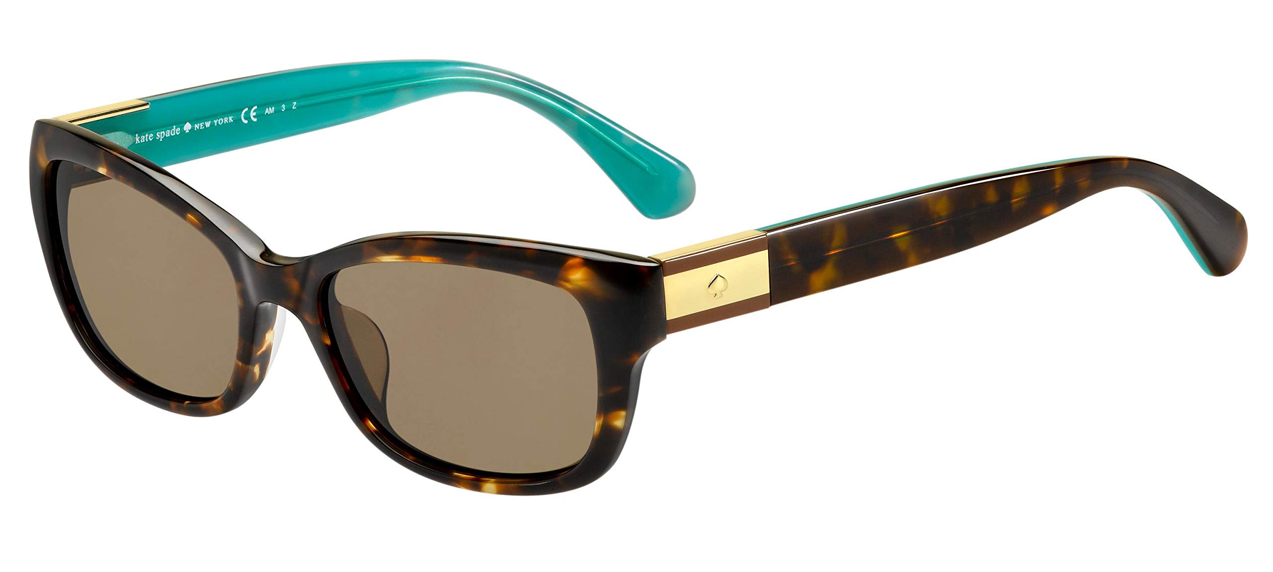 Kate Spade New York Women's Marliee Rectangular Sunglasses, Havana Turquoise/Bronze Polarized, 53 mm