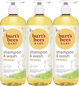 burt's bees baby shampoo and wash set, 2-in-1 natural origin plant based formula for sensitive skin, original fresh scent, tear-free, paraben free, pediatrician tested, 3 bottles 63 oz (21 oz 3-pack)