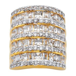 palmbeach jewelry silvertone or yellow gold-plated princess cut and round cubic zirconia channel set cocktail ring size 9