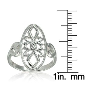 Hoops & Loops Sterling Silver Filigree Oval Shaped Shield Ring, Size 8