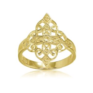 hoops & loops yellow gold flashed sterling silver filigree celtic cross ring, size 5