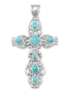 azurebella jewelry reconstituted turquoise cross pendant sterling silver, pendant only