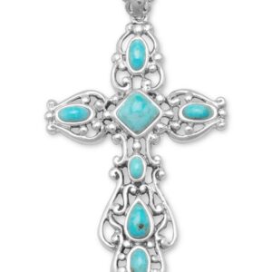 AzureBella Jewelry Reconstituted Turquoise Cross Pendant Sterling Silver, Pendant Only