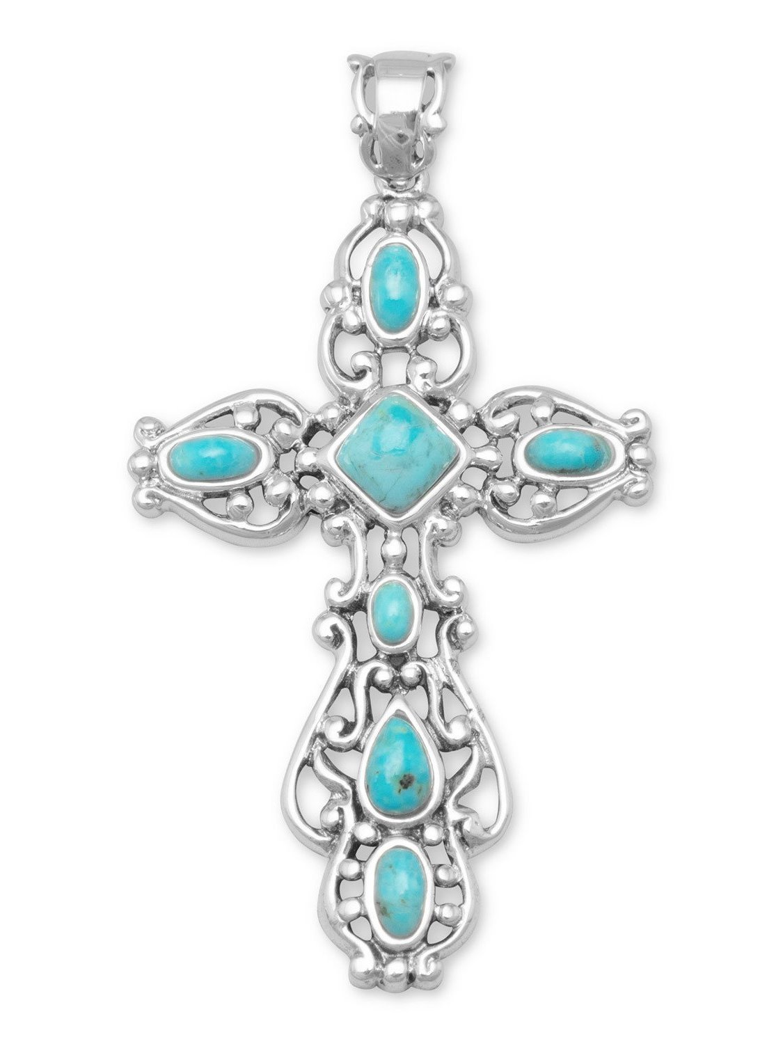 AzureBella Jewelry Reconstituted Turquoise Cross Pendant Sterling Silver, Pendant Only