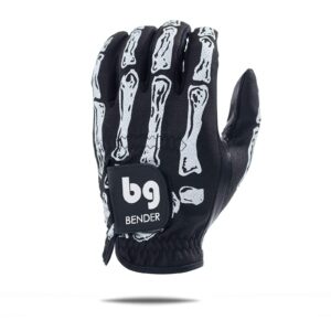 bg bender golf glove | wear on left | (black bones, mens large)