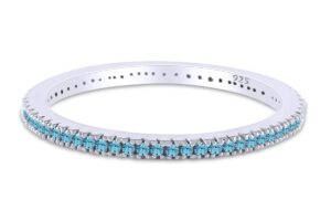 jewel zone us simulated aquamarine eternity stackable wedding ring in 925 sterling silver (1/5 cttw)