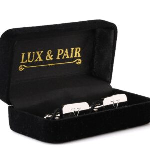 18K White-Gold Plated Initial Engraved Stainless Steel Men’s Cufflinks With Gift Box -Personalized Alphabet Letter’s A-Z By Lux & Pair (H- White Gold)