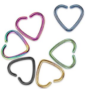 set of 6 stainless steel heart earrings with titanium plating clip-on cartilage piercings (set of 6)