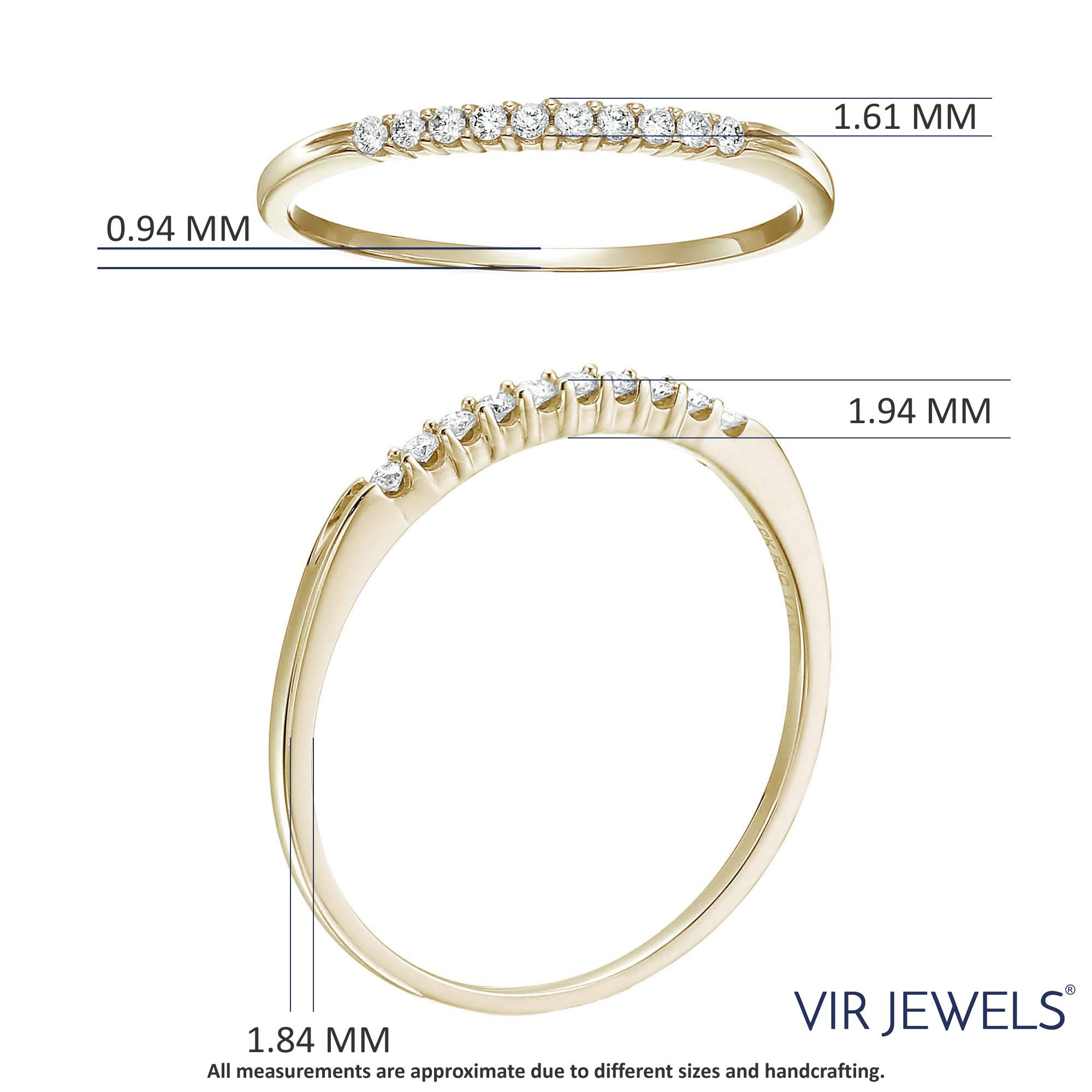 Vir Jewels 1/10 carat (ctw) Petite Diamond Wedding Anniversary Band for Women, Round Diamond Engagement Ring 10K Yellow Gold 10 Stones Prong Set 0.10 cttw, Size 8