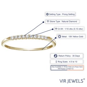 Vir Jewels 1/10 carat (ctw) Petite Diamond Wedding Anniversary Band for Women, Round Diamond Engagement Ring 10K Yellow Gold 10 Stones Prong Set 0.10 cttw, Size 8