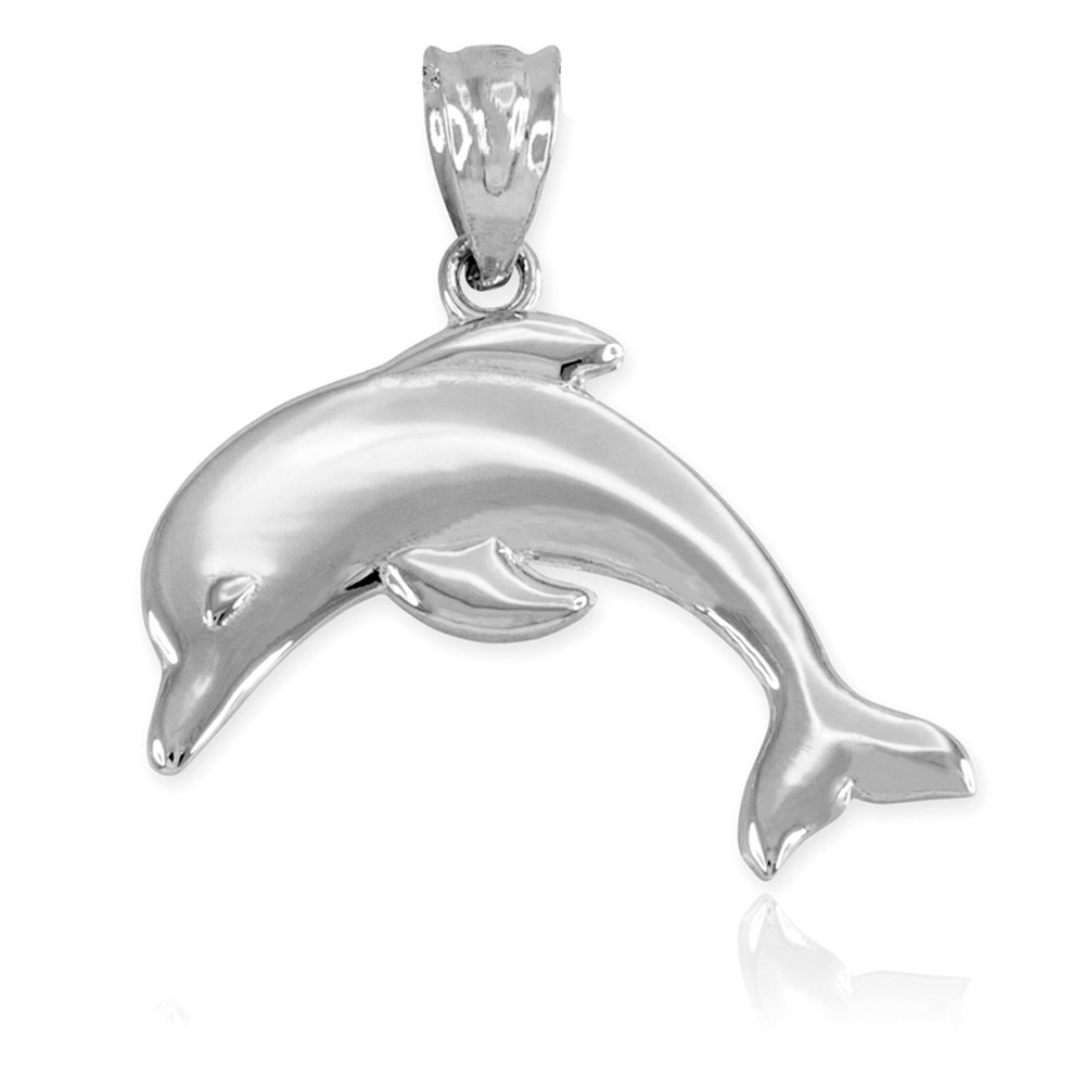 High Polish 925 Sterling Silver Jumping Dolphin Necklace Pendant