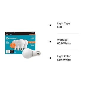 EcoSmart 60W Equivalent Soft White A19 Energy Star and Dimmable LED Light Bulb (4-Pack)