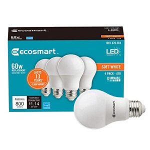 ecosmart 60w equivalent soft white a19 energy star and dimmable led light bulb (4-pack)