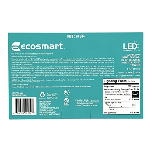 EcoSmart 60W Equivalent Soft White A19 Energy Star and Dimmable LED Light Bulb (4-Pack)