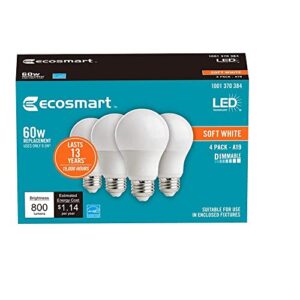 EcoSmart 60W Equivalent Soft White A19 Energy Star and Dimmable LED Light Bulb (4-Pack)