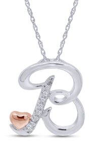 jewel zone us two tone sterling silver natural diamond accents a - z initial & heart pendant necklace