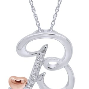 Jewel Zone US Two Tone Sterling Silver Natural Diamond Accents A - Z Initial & Heart Pendant Necklace