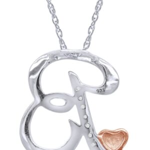 Jewel Zone US Two Tone Sterling Silver Natural Diamond Accents A - Z Initial & Heart Pendant Necklace